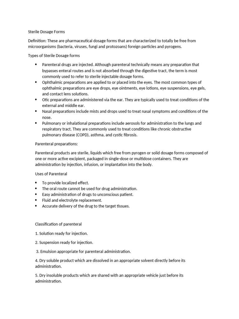 Sterile Dosage Forms | PDF | Topical Medication | Purified Water