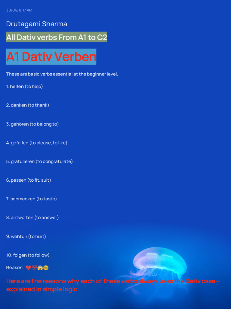 Comprehensive Guide to Dativ Verbs | PDF | Linguistic Typology ...