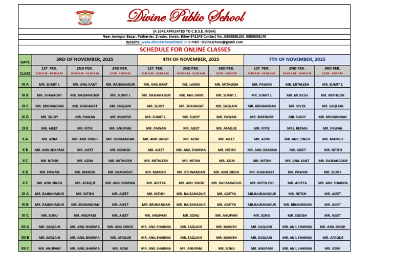 Schedule For Online Classes Ix To Xii | PDF