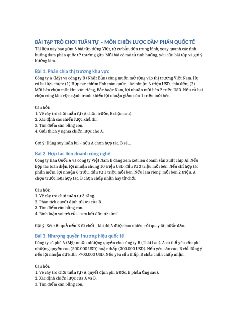 Bai Tap Tro Choi Tuan Tu Dam Phan Quoc Te | PDF
