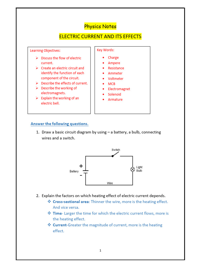 Notes-Electric Current and Its Effects | PDF | Fuse (Electrical ...
