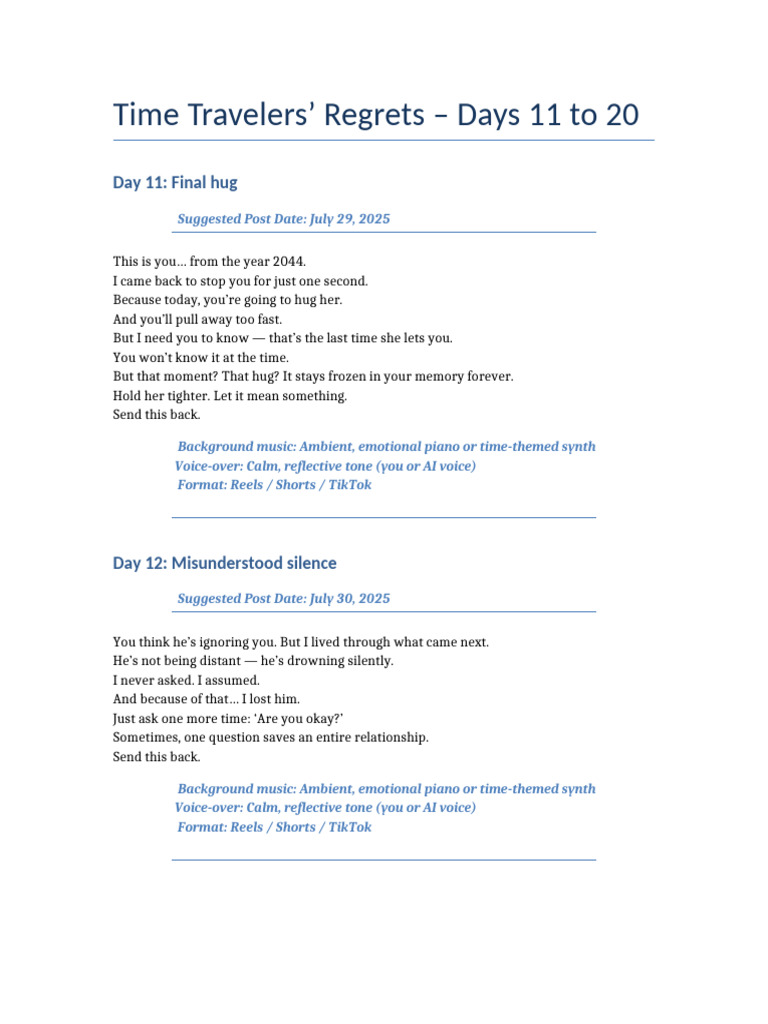 Time Travelers' Emotional Lessons: Days 11-20 | PDF
