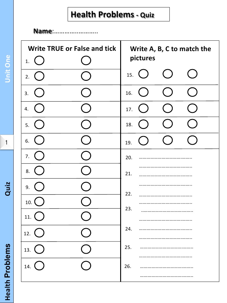 Health Problems: - Quiz Name: .. . | PDF
