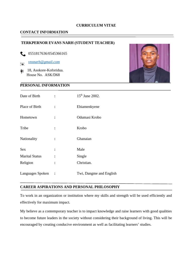 Curriculum Vitae of Terkpernor Evans Narh | PDF | Education Theory ...