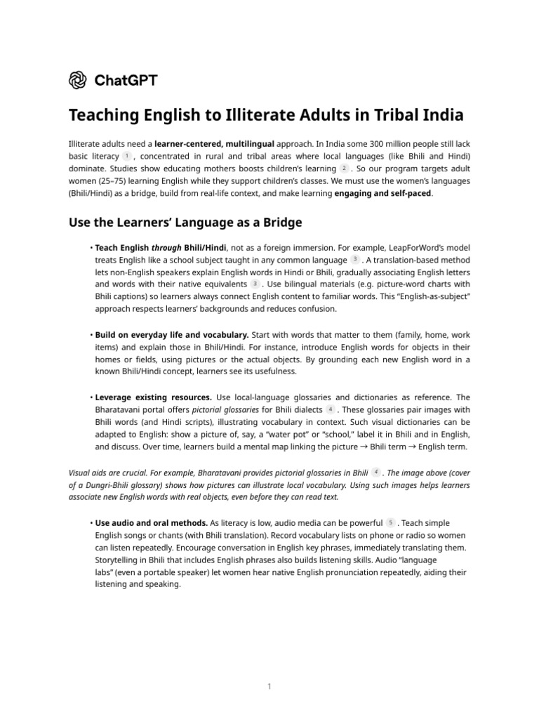 Teaching English To Illiterate Adults in Tribal India | PDF | Literacy ...
