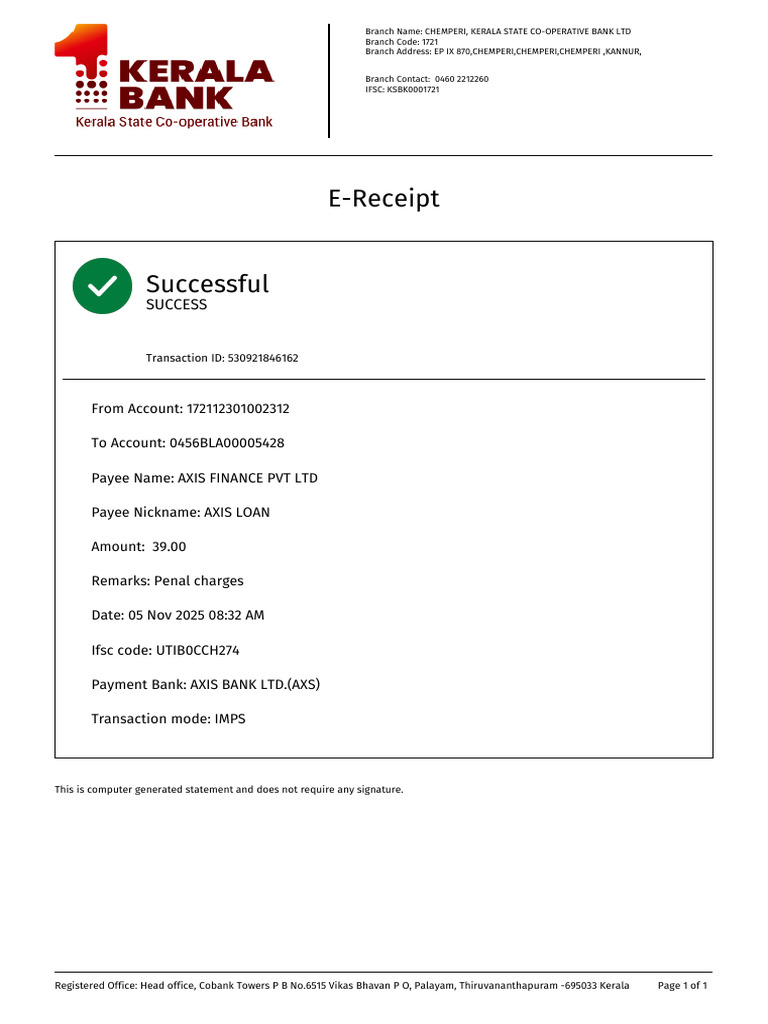 CHEMPERI Bank Transaction Receipt | PDF