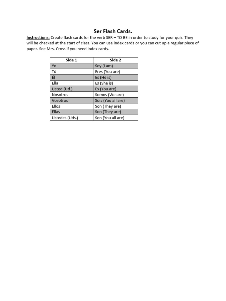 Ser Flash Cards Author Cuaderno Español | PDF