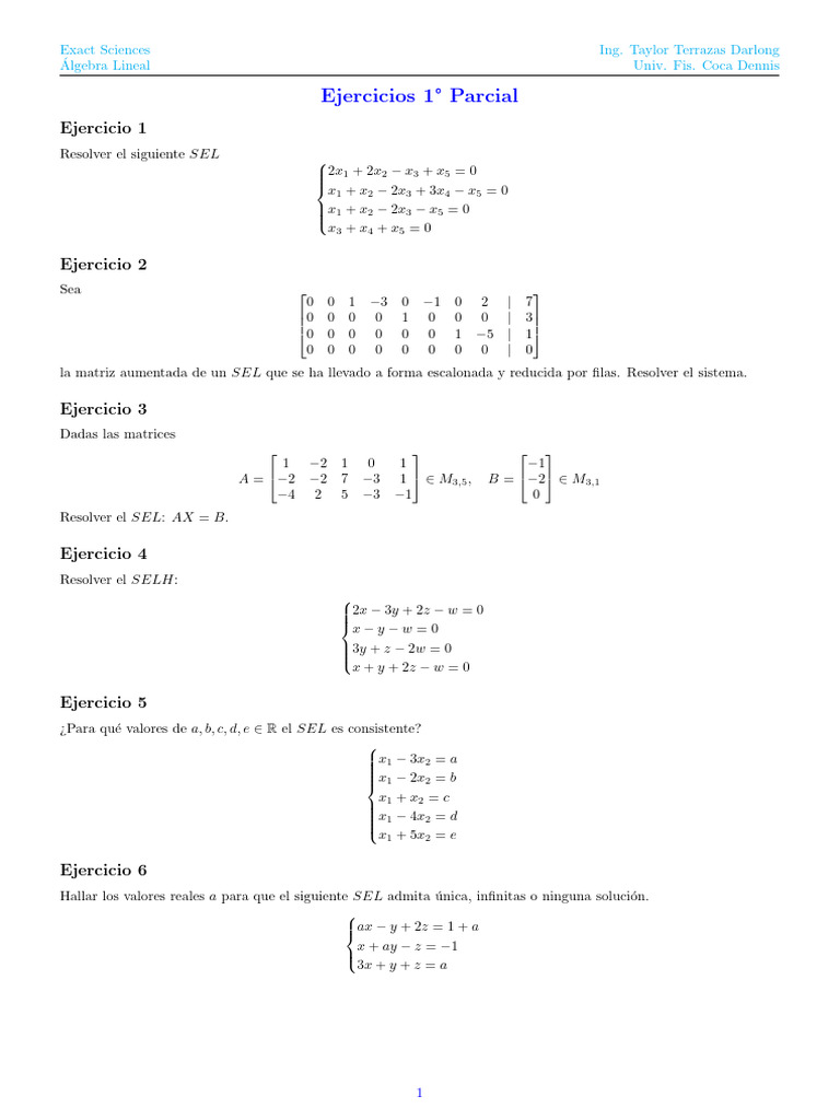 Gu-a de Ejercicios 1-P - -lgebra Lineal - Ing. Taylor | PDF | Matemáticas Aplicadas | Álgebra ...