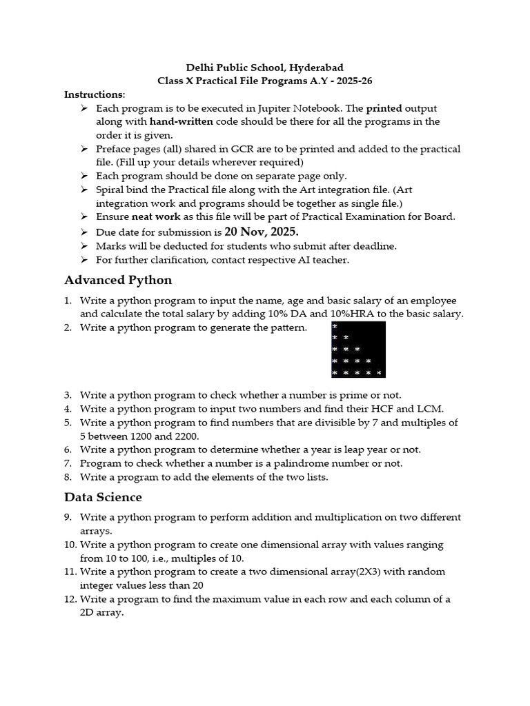 Class X - AI - Practical File For Academic Year 2025-26 | PDF | Python ...