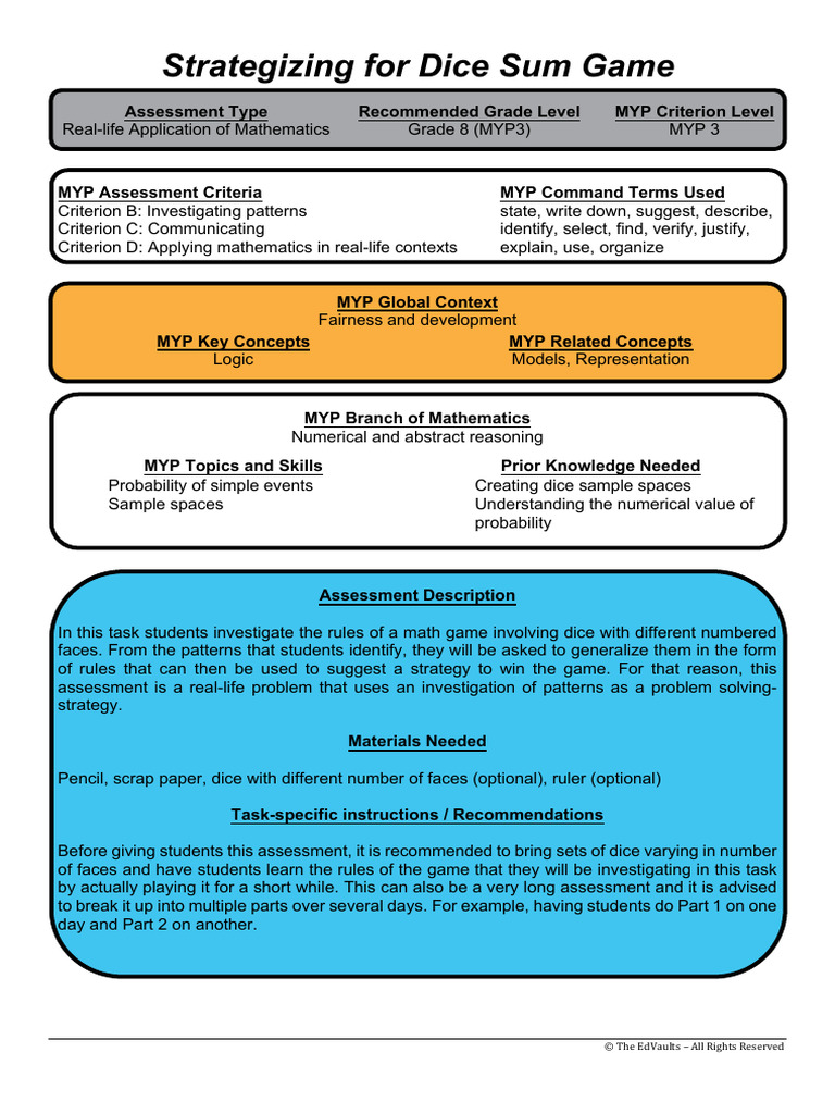 Dice Sum Game Strategy Assessment | PDF | Mathematics | Reason