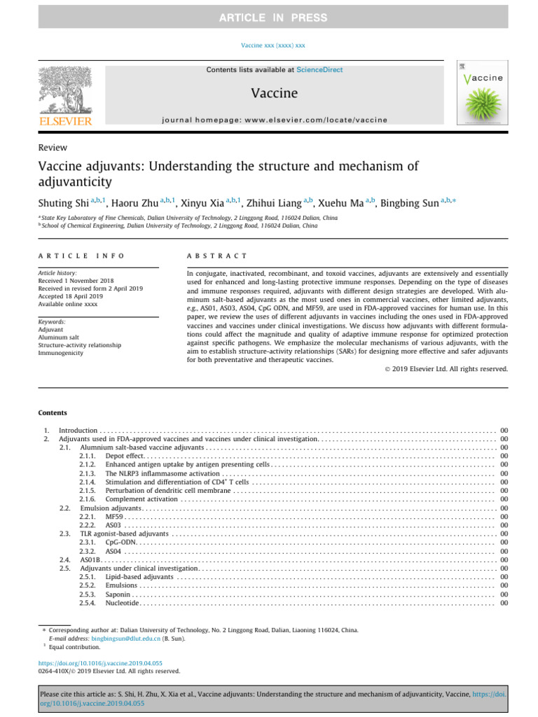 Vaccine Adjuvants. Understanding The Structure and Mechanism ...