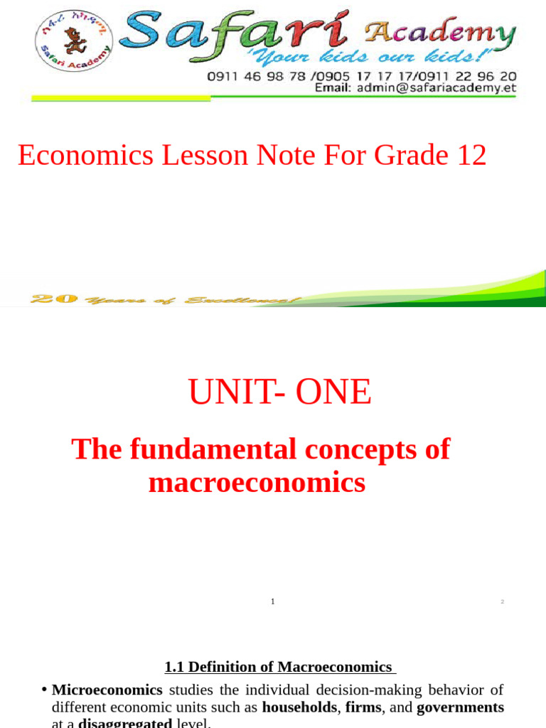 Economics Lesson Note For Grade 12 ... Unit 1 | PDF | Cost Of Living ...
