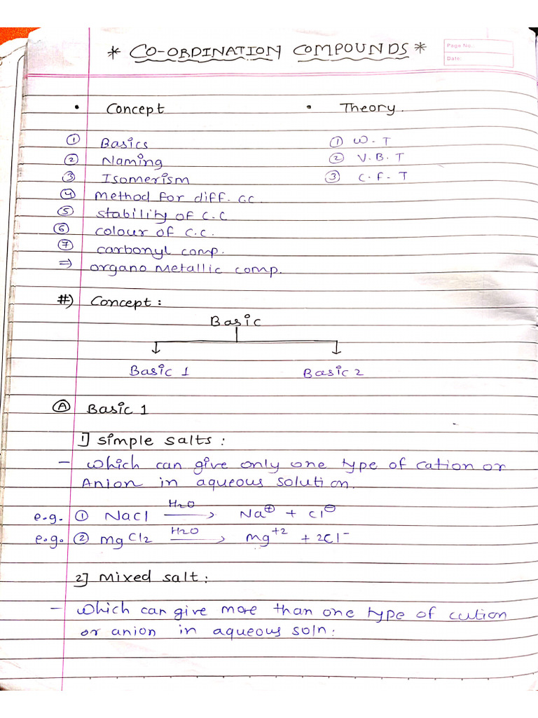 Coordination Compounds (Classnotes) | PDF