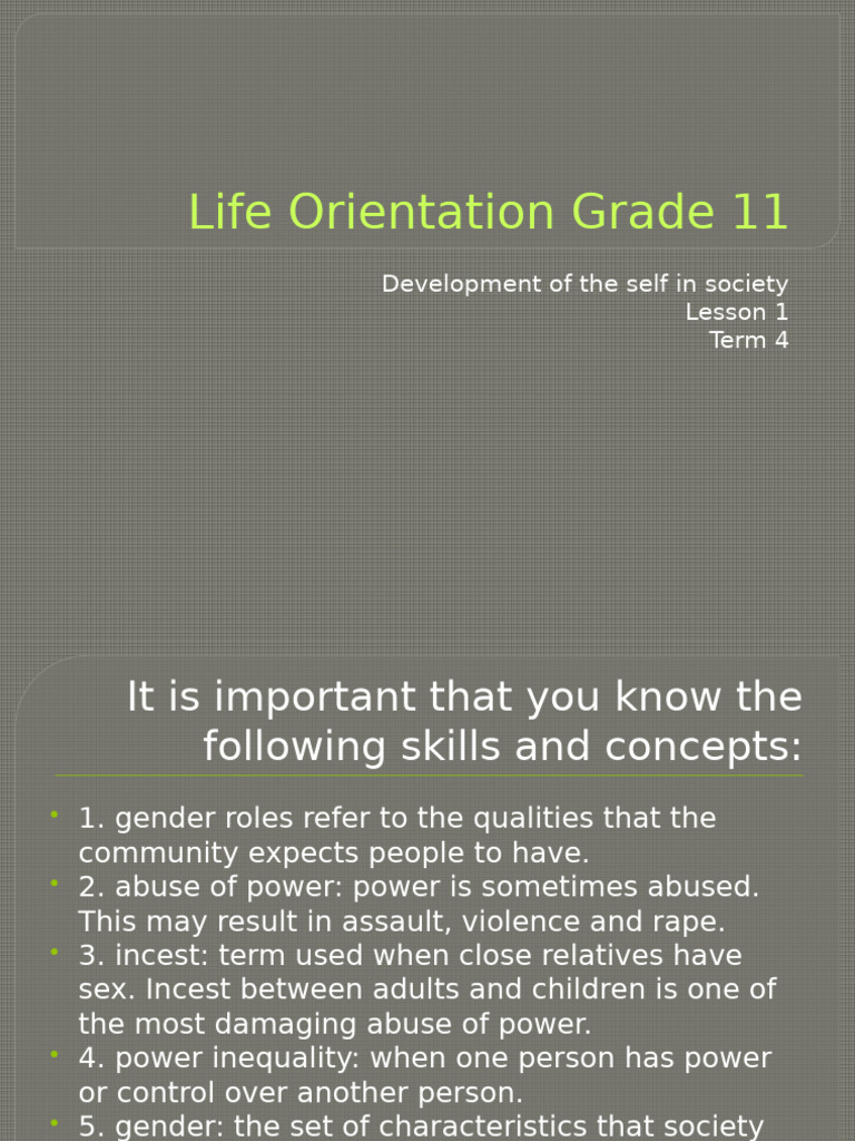 Grade 11 LO Lesson 1 Term 4 | PDF | Gender | Gender Studies