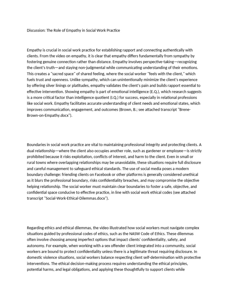 Discussion The Role of Empathy in Social | PDF | Empathy | Social Work