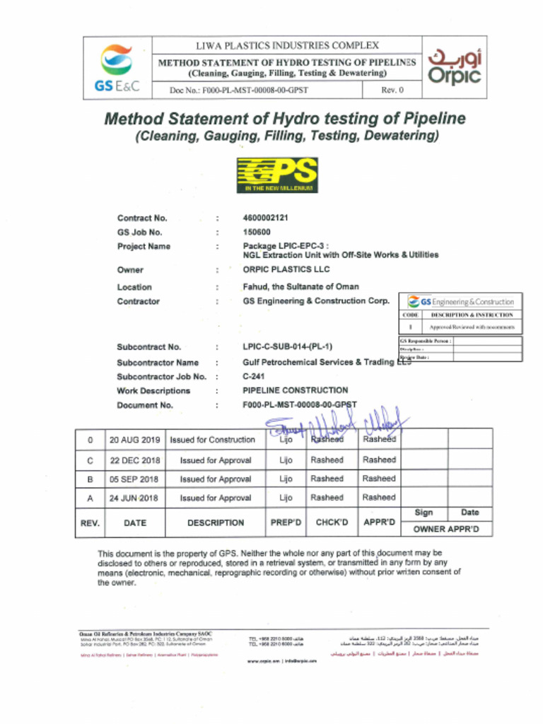 F000 PL MST 00008 00 GPST 0 IFC Testing of Pipeline | PDF | Calibration ...