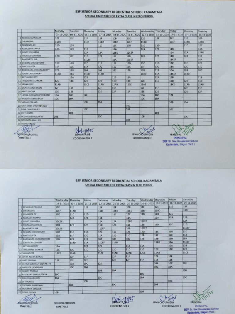 Extra Class Time Table | PDF