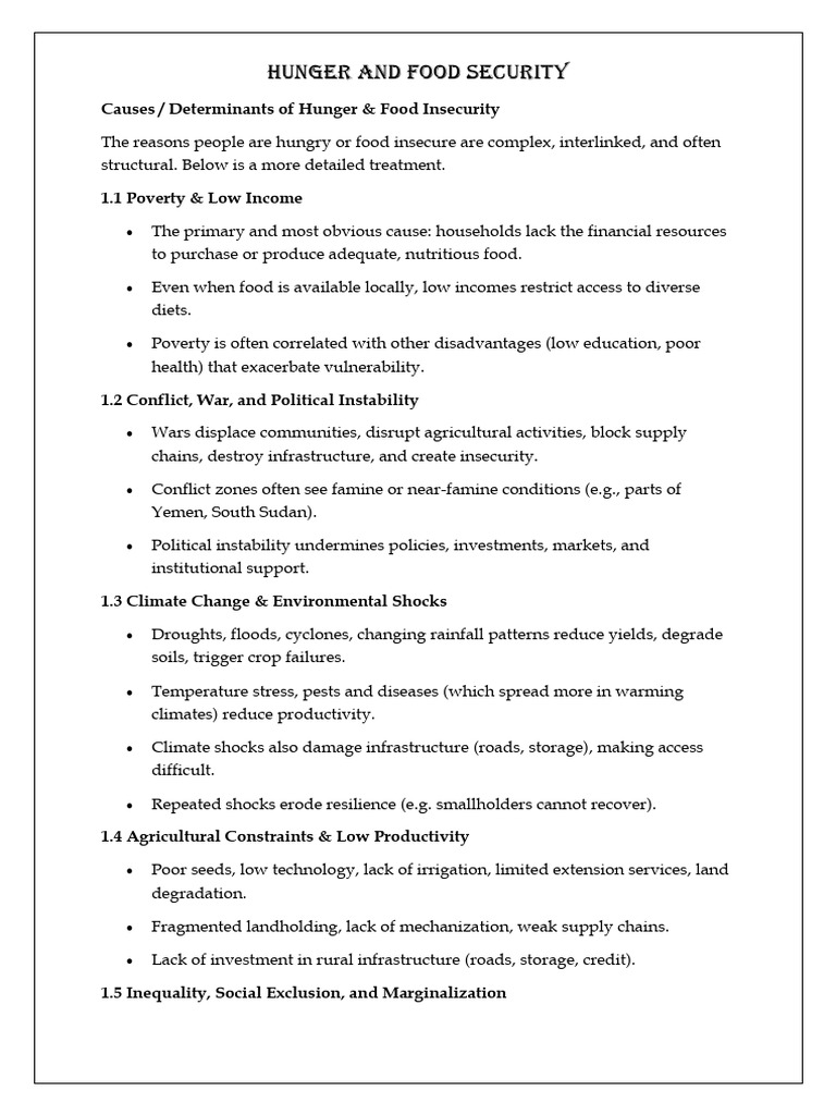 Hunger and Food Security - Causes and Effects | PDF | Food Security ...
