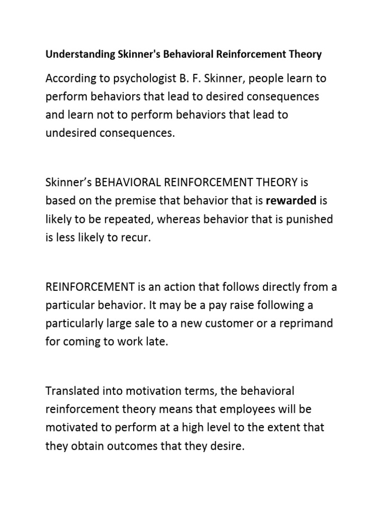 Skinner's Behavioral Reinforcement Theory | PDF | Reinforcement | Punishments