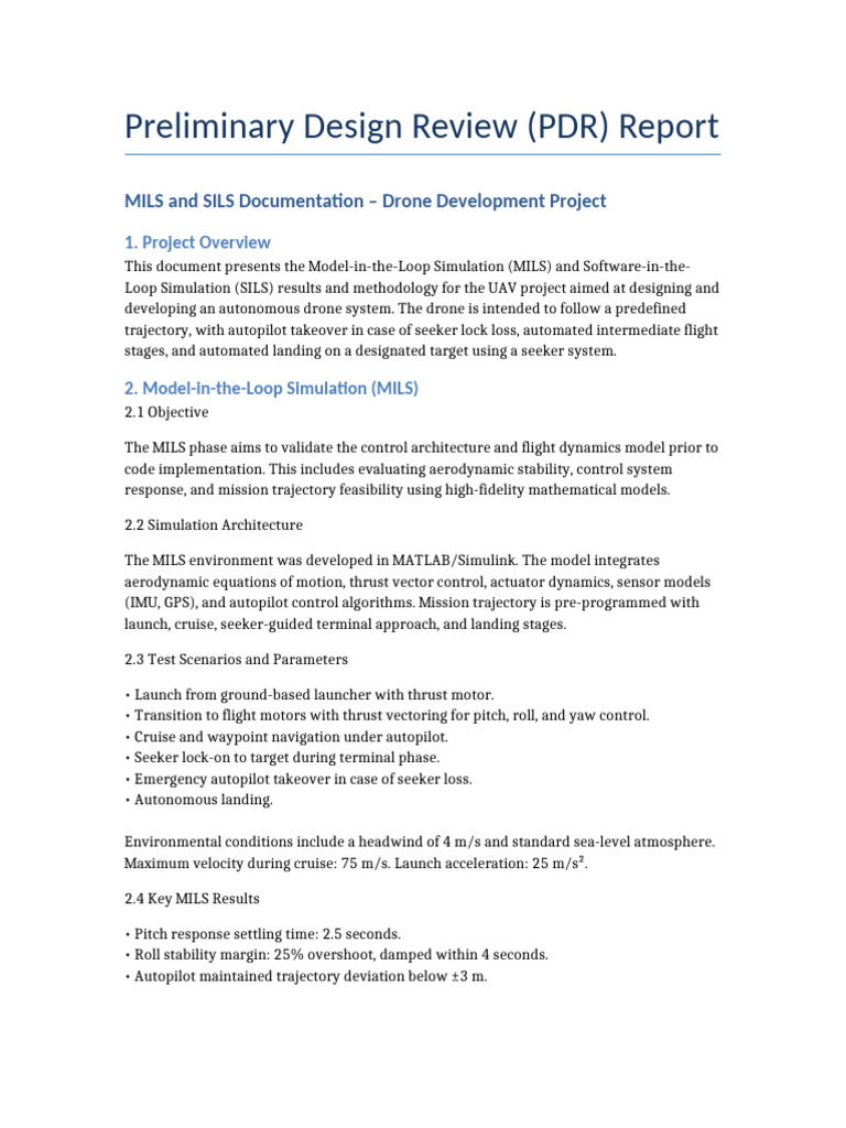 Drone Development PDR Report: MILS & SILS | PDF | Unmanned Aerial ...