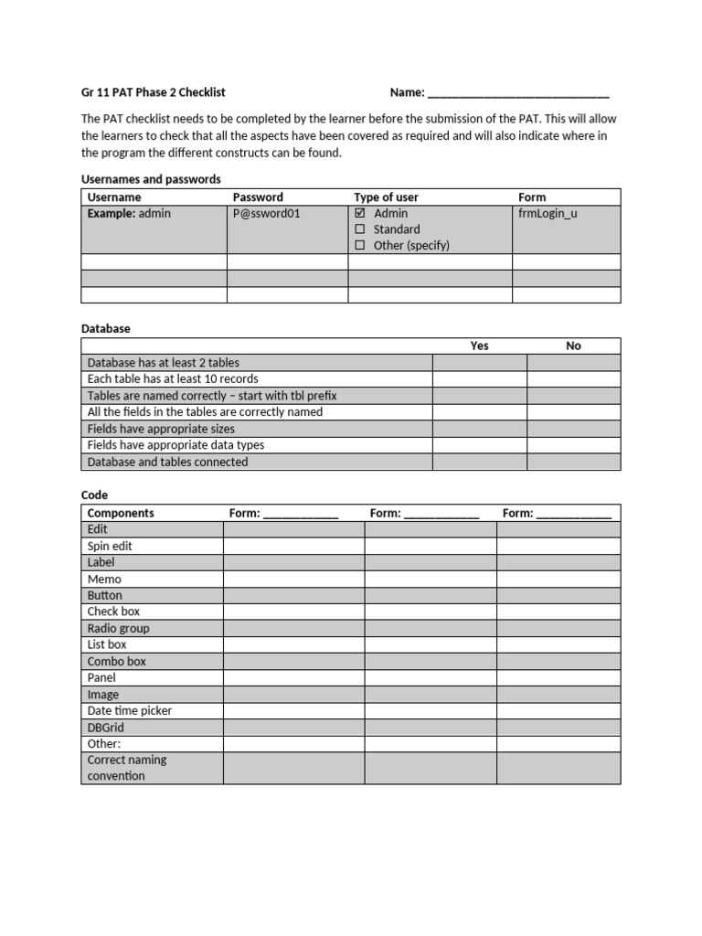 IT Gr11 2023 PAT XXXXX Phase2 Checklist | PDF | Databases | Variable (Computer Science)
