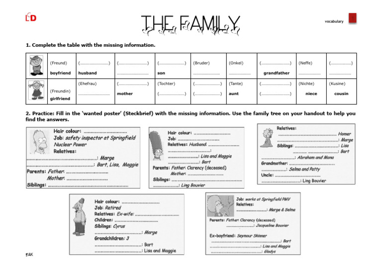 Family Vocabulary Practice Exercise | PDF