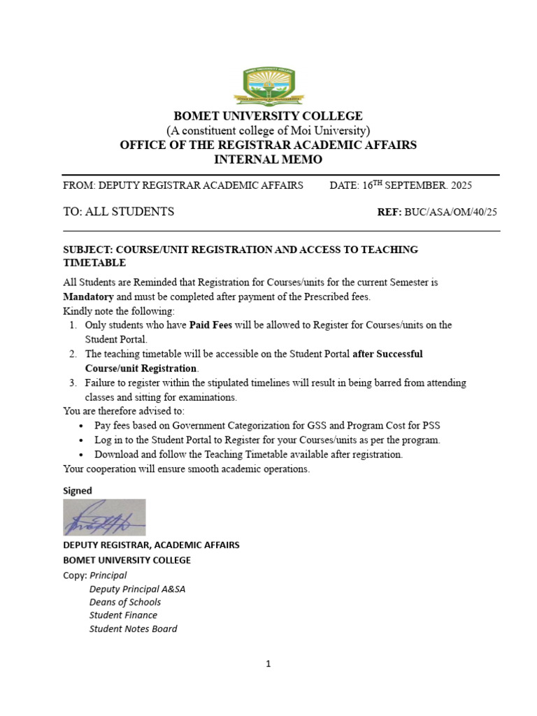 Course Registration Reminder for Students | PDF