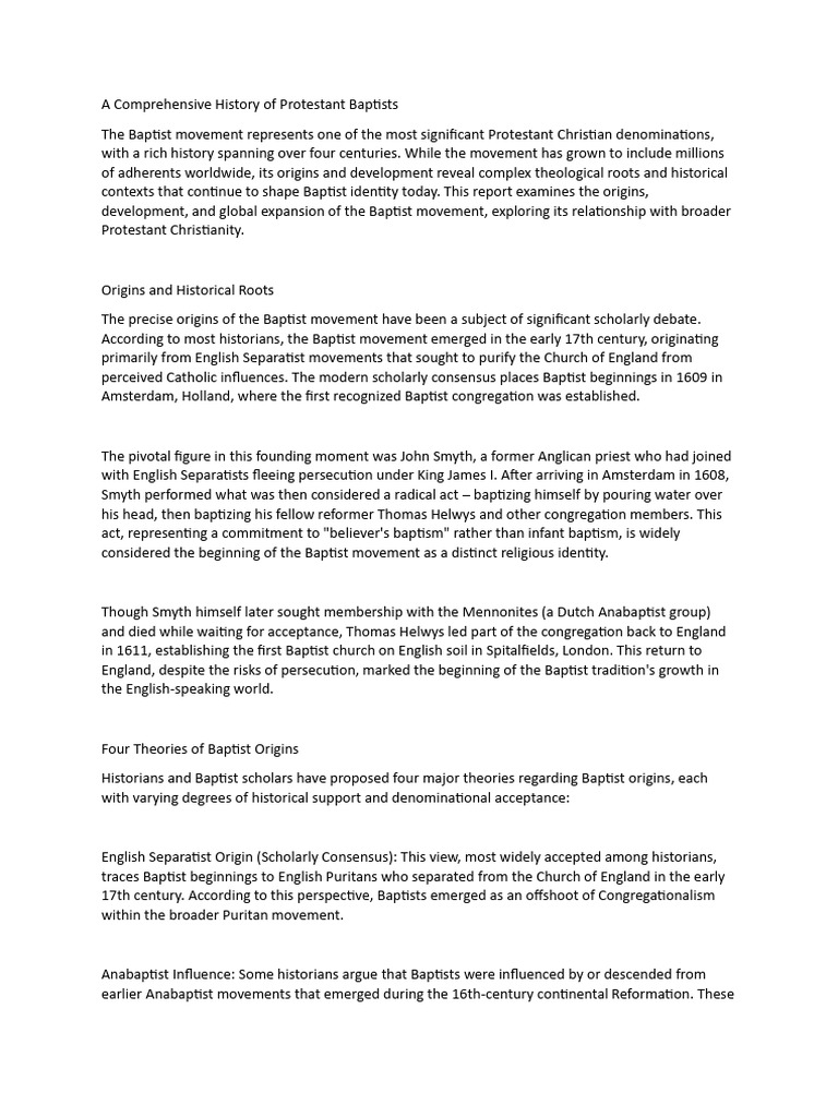 A Comprehensive History of Protestant Baptists | PDF | Baptists ...