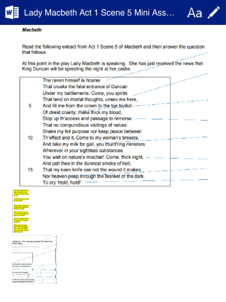 Lady Macbeth Act 1 Scene 5 Mini Assessment - EDEXCEL KDE | PDF ...