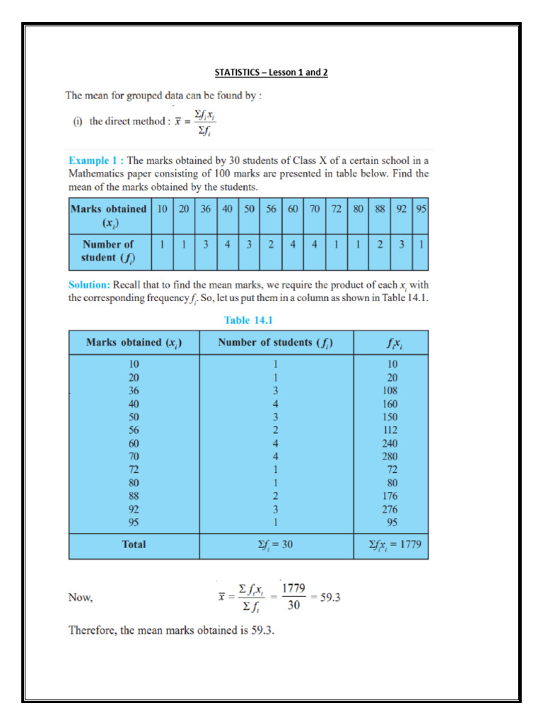 Statistics - Lesson 1 and 2 | PDF