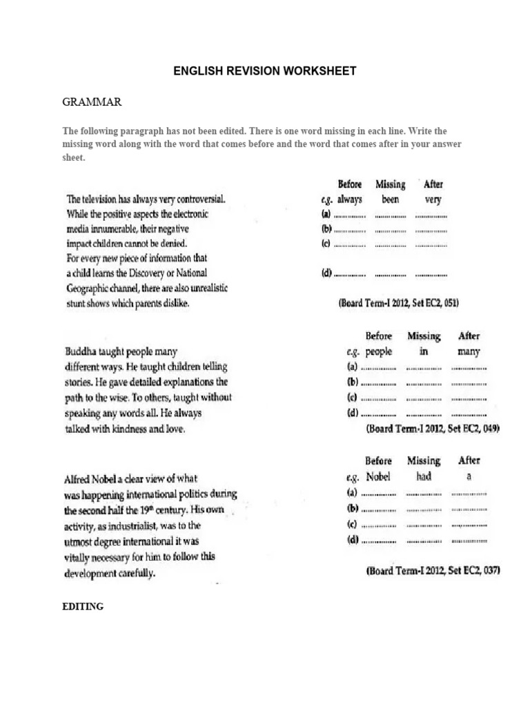 English Revision Worksheet | PDF
