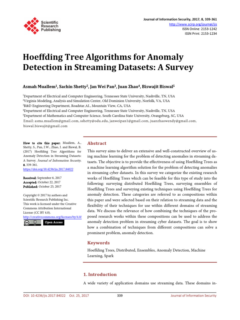 Hoeffding Tree Algorithms For Anomaly Detection in | PDF | Machine ...