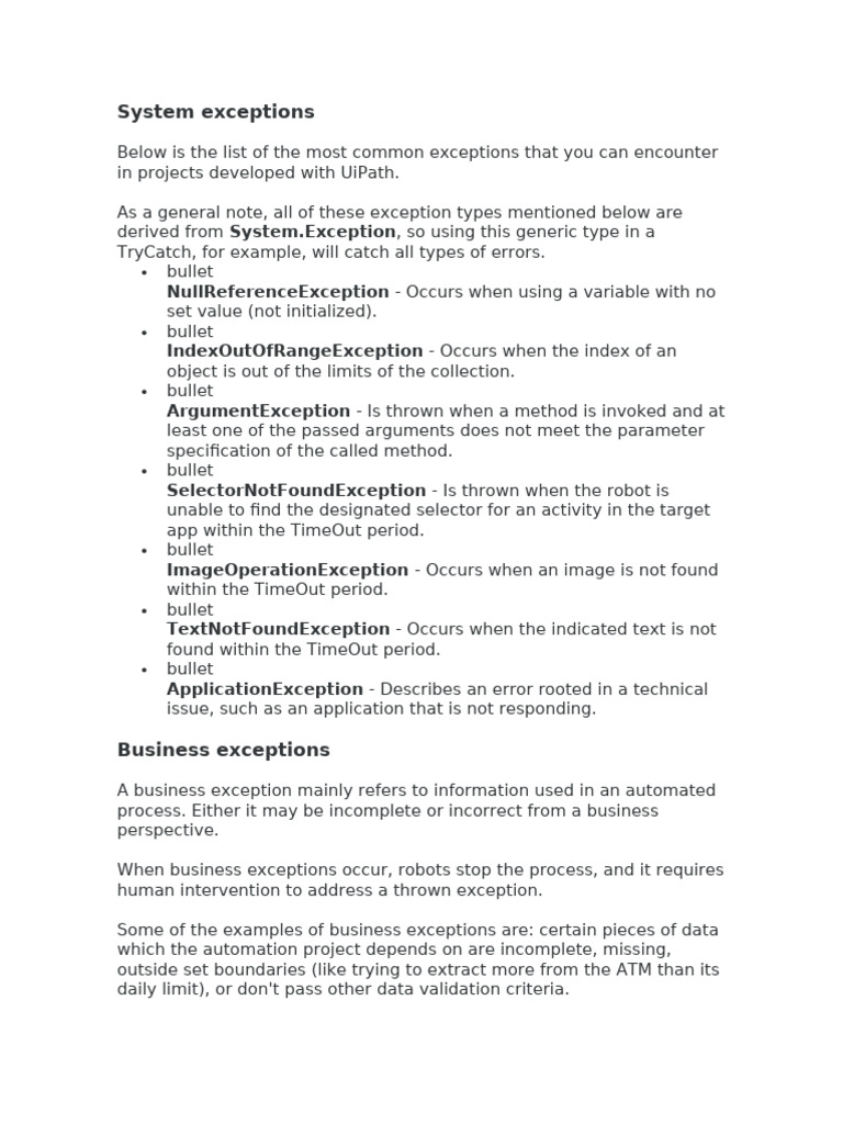 System Exceptions and Business Exceptions | PDF