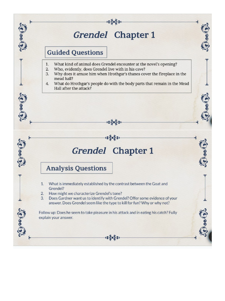 Grendel Questions Ch. 1 | PDF