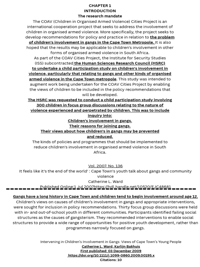 The Present Study Documented the Extent of Gang Involvement and Gang ...
