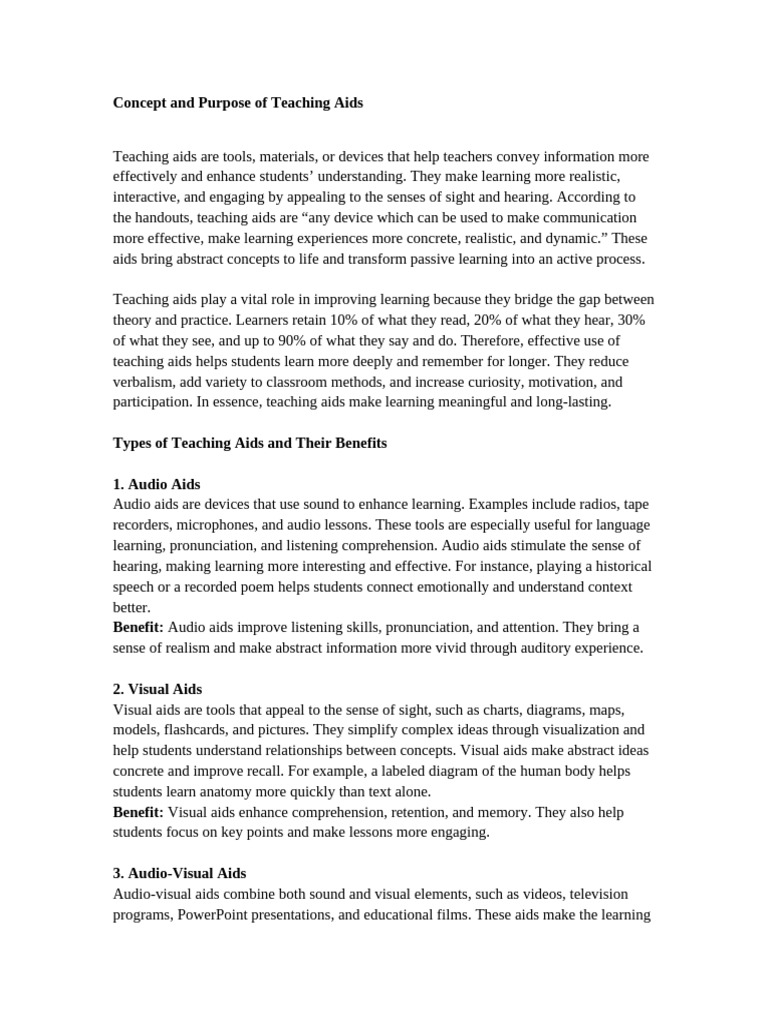 Benefits of Teaching Aids in Education | PDF | Learning | Teachers