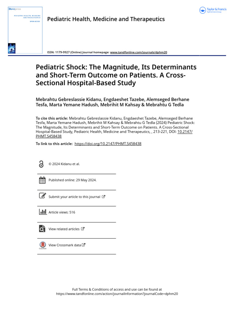 Pediatric Shock The Magnitude Its Determinants and Short-Term Outcome ...