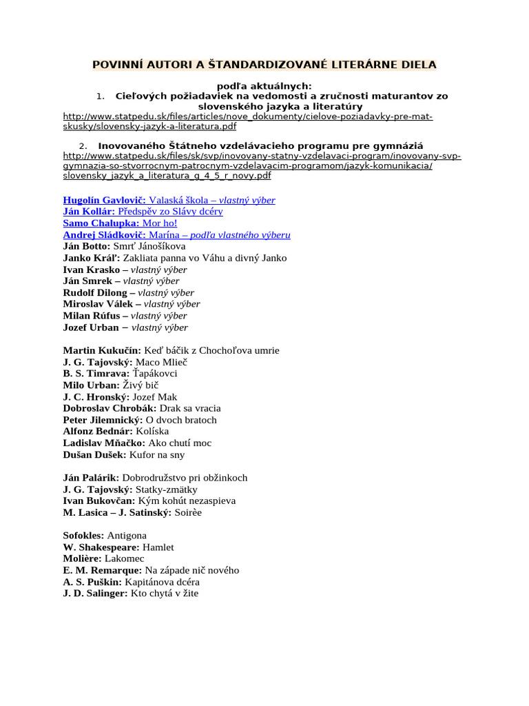Povinní Autori SJL MS | PDF