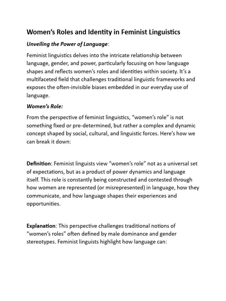 Feminist Linguistics: Women’s Identity & Roles | PDF | Gender Role ...