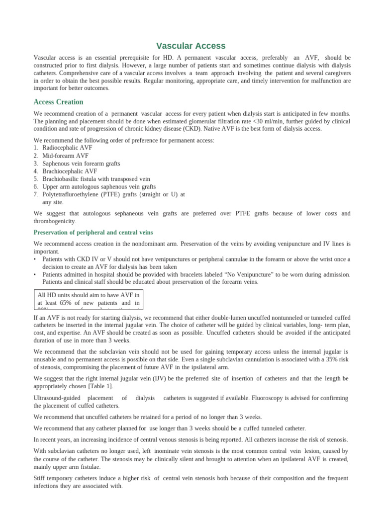 Essential Guide to Vascular Access for Dialysis | PDF | Vein | Angiography