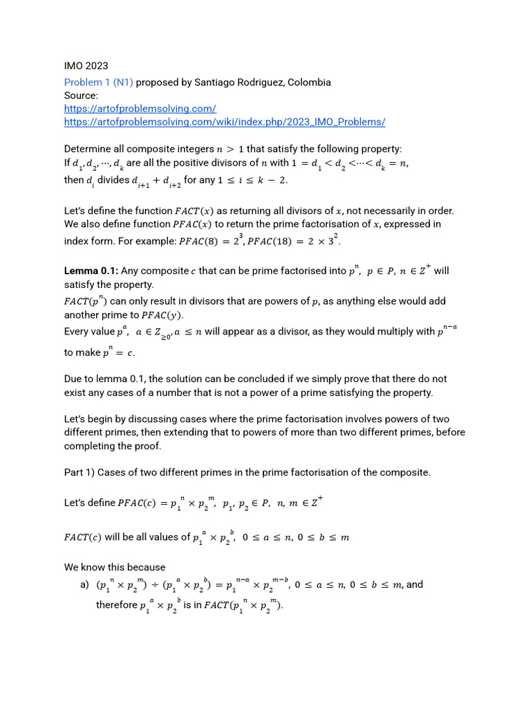 IMO Solutions - 2023 Problem 1 | PDF | Number Theory | Discrete Mathematics