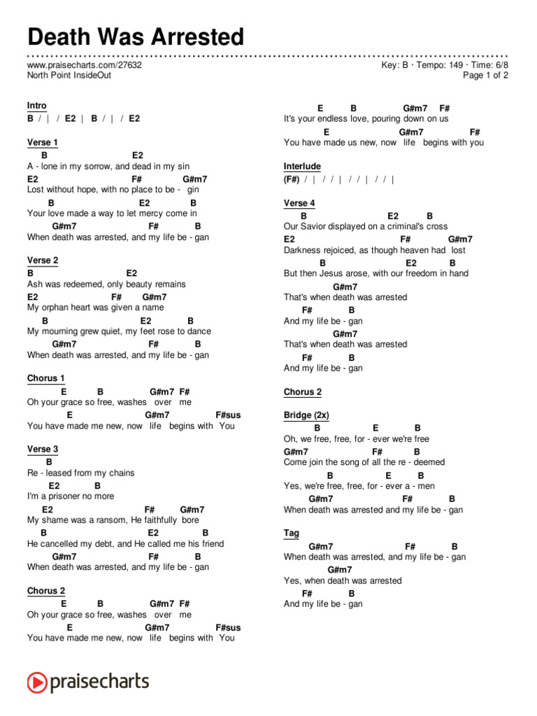 Death Was Arrested - PraiseCharts Chord Chart + in B | PDF | Christian Belief And Doctrine ...