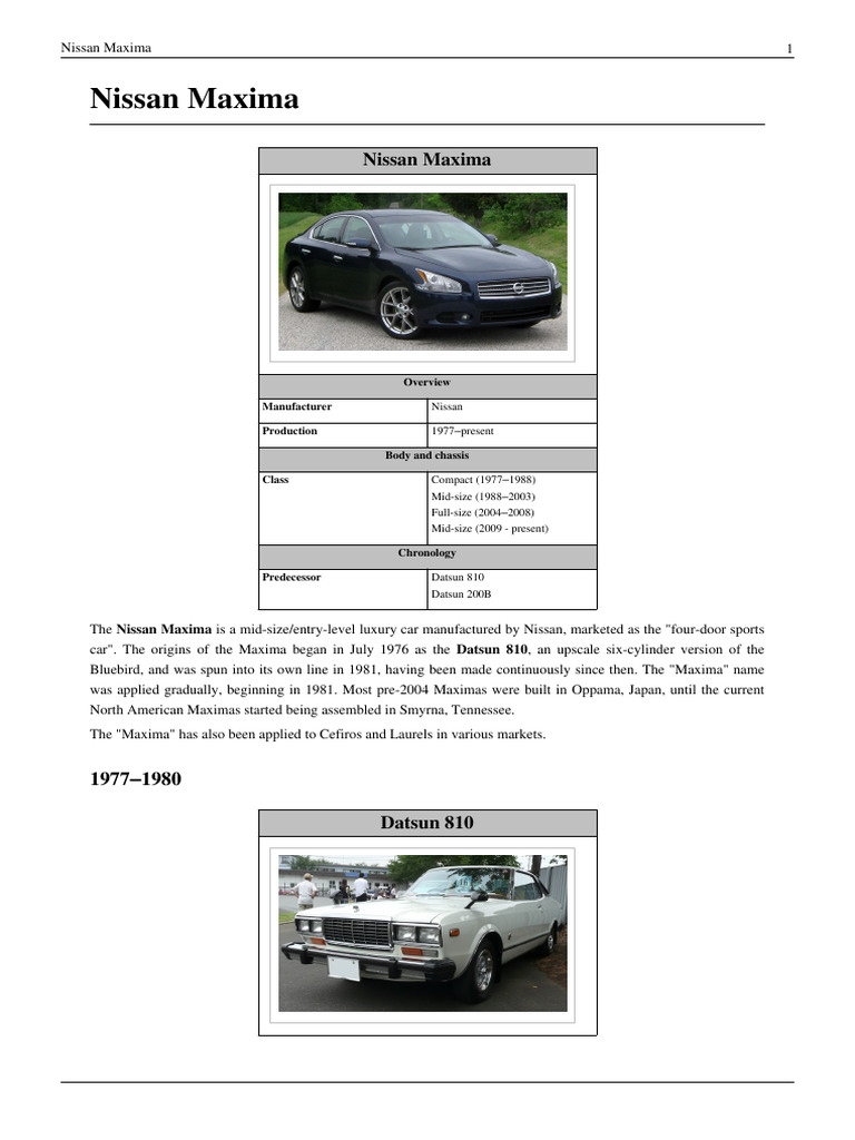 Nissan Maxima | PDF | Cars Of Japan | Nissan