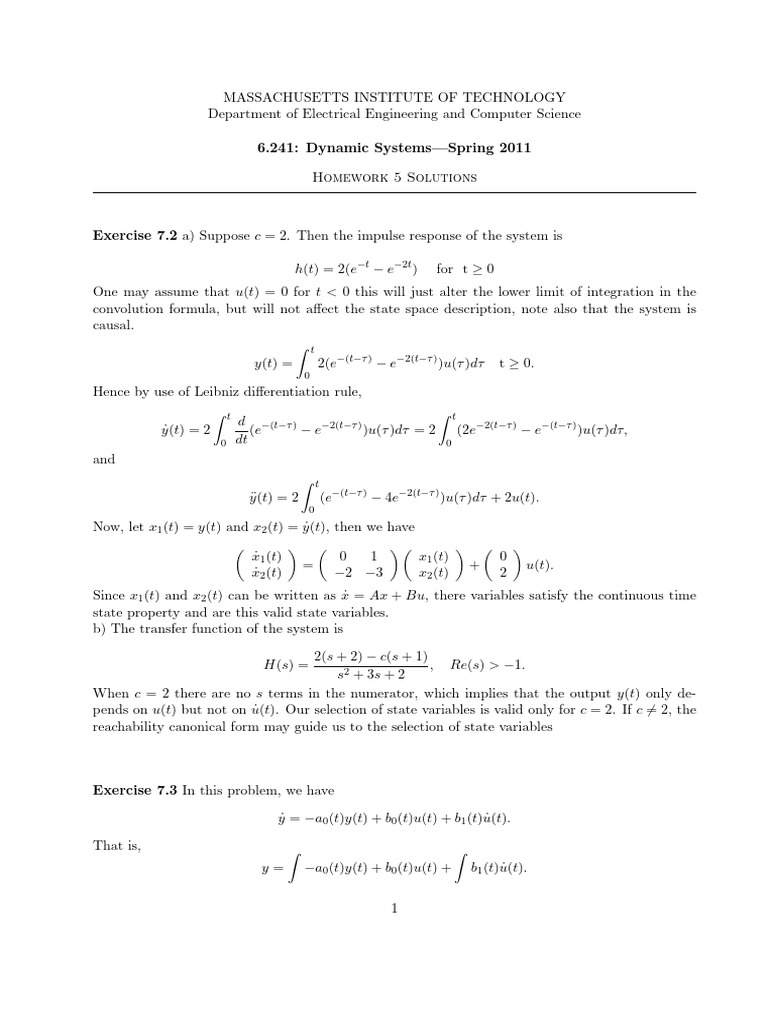 MIT EECS 6.241 Dynamic Systems Homework Solutions | PDF | Eigenvalues ...