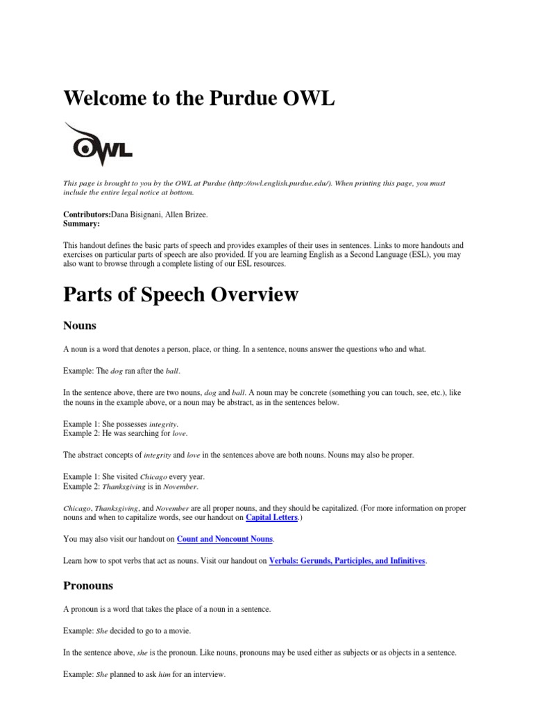 Welcome To The Purdue OWL | PDF | Verb | Adverb