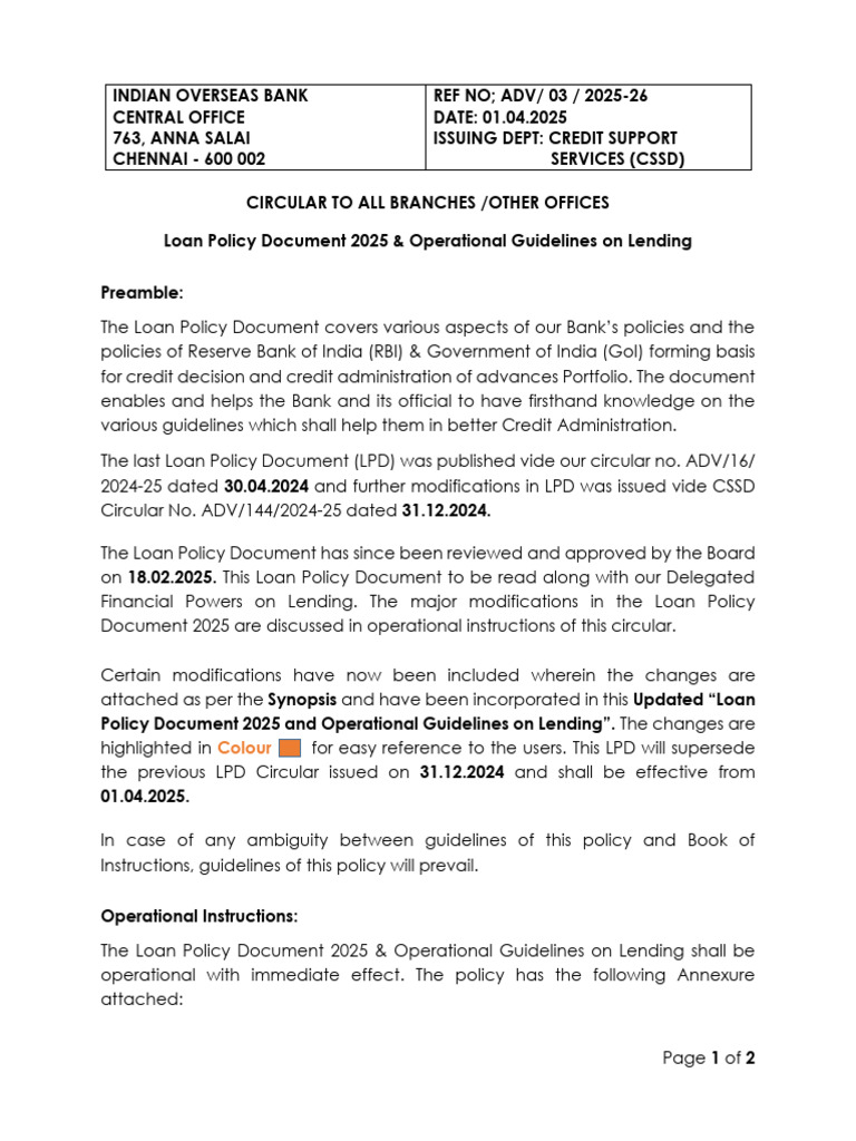 Loan Policy 2025: Guidelines & Changes | PDF | Loans | Debt