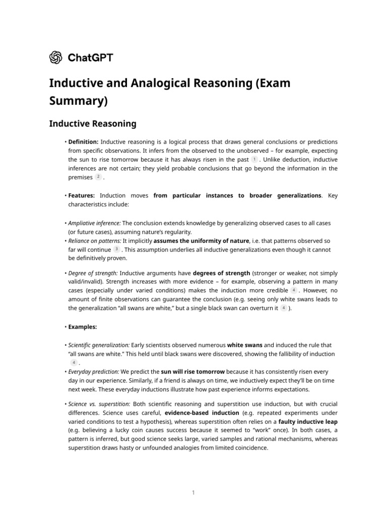 Inductive And Analogical Reasoning Exam Summary Pdf Inductive