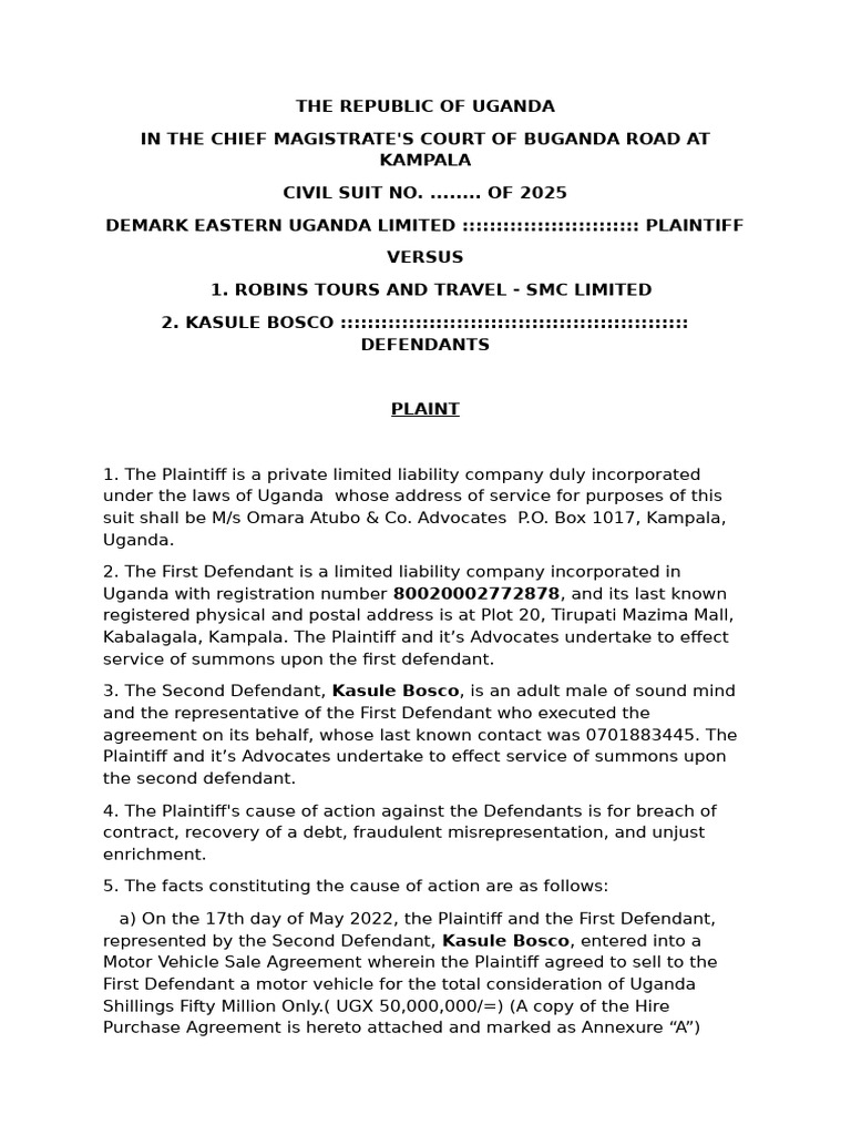 Demak Draft Plaint | PDF | Damages | Lawsuit