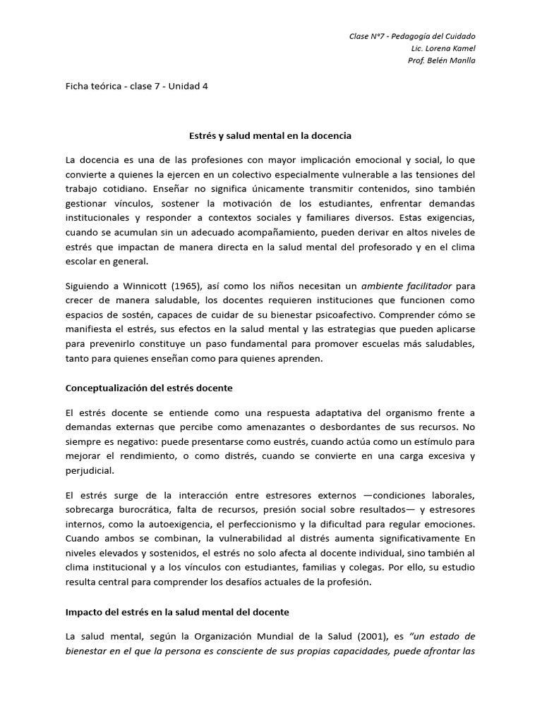Estrés y Salud Mental en Docentes | PDF | Estrés (biología) | Las emociones