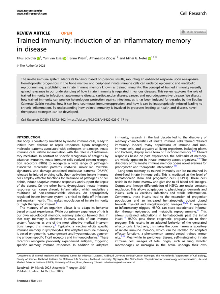 Trained Immunity: Inflammatory Memory in Disease | PDF | Immune System ...